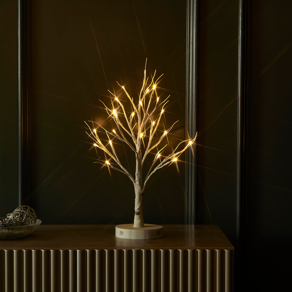 Lighted Tabletop Birch Tree with Timer USB Plug-in or Battery Operated ...