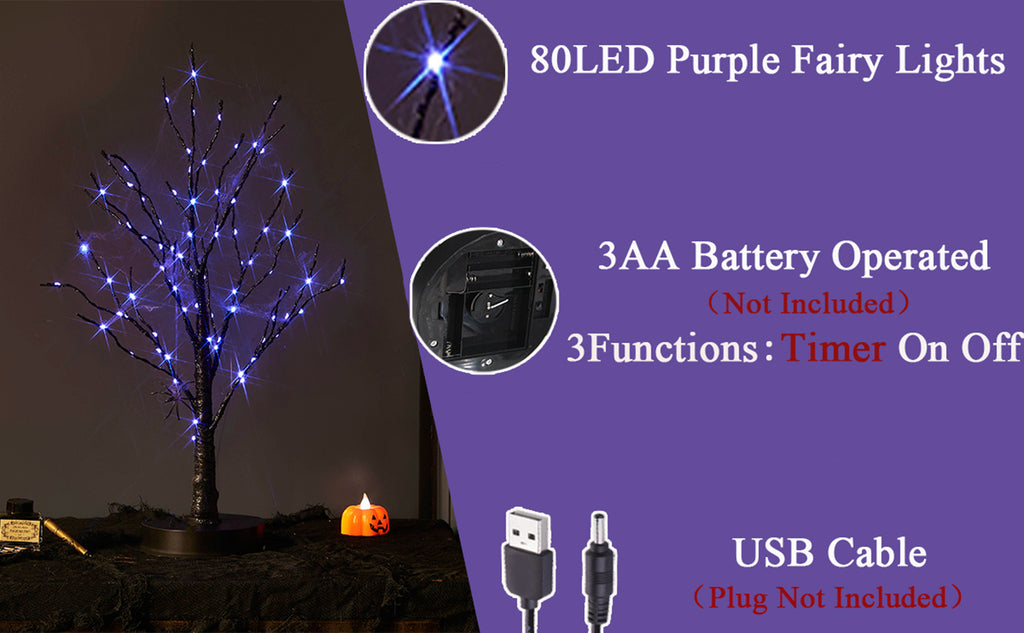 Lighted Halloween Black Tree with Purple Fairy Lights – HAIRUI