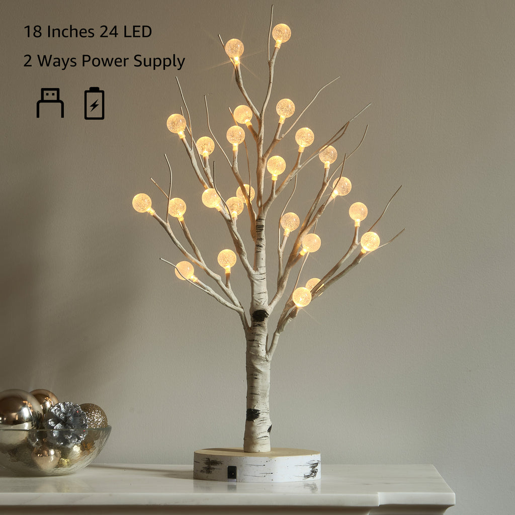 Lighted Tabletop Birch Tree with Timer USB Plug-in or Battery Operated ...